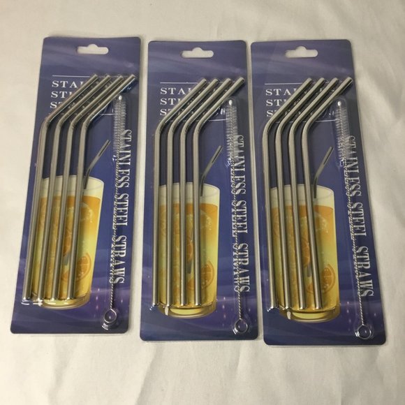 Dining | New Lot Of 3 Stainless Steel Straws 4 To A Pack With Cleaning ...